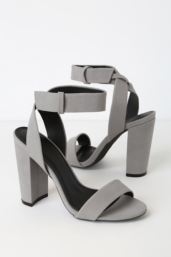 Chic Grey Heels - Vegan Nubuck Heels - Ankle Strap Heels - Lulus