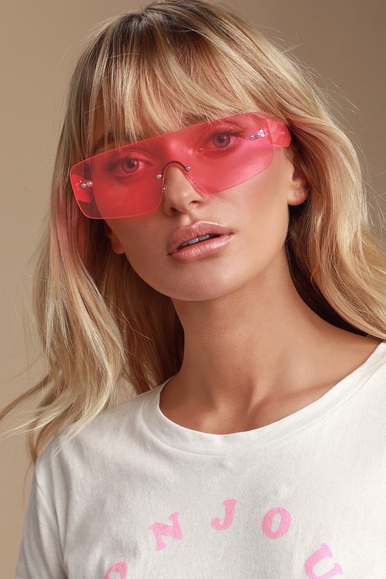 Cool Neon Pink Sunglasses Shield Sunglasses Lucite Sunnies Lulus