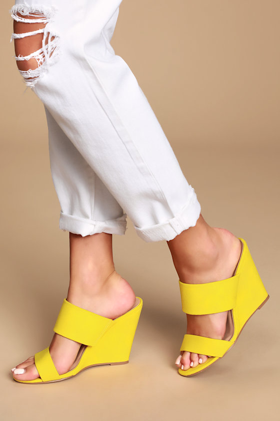 Chic Yellow Sandals - Vegan Suede Sandals - Wedge Sandals - Lulus