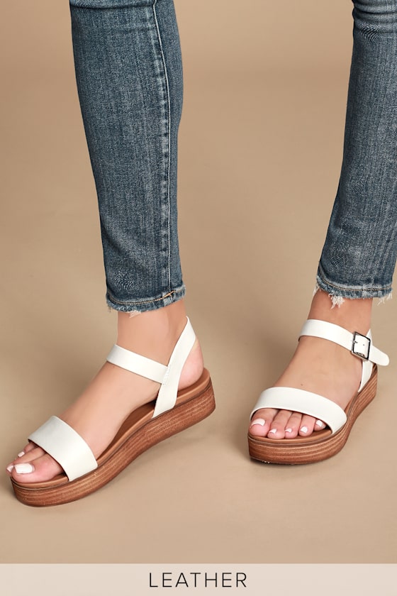 Steve Madden Aida - White Leather Sandals - Flatform Sandals - Lulus