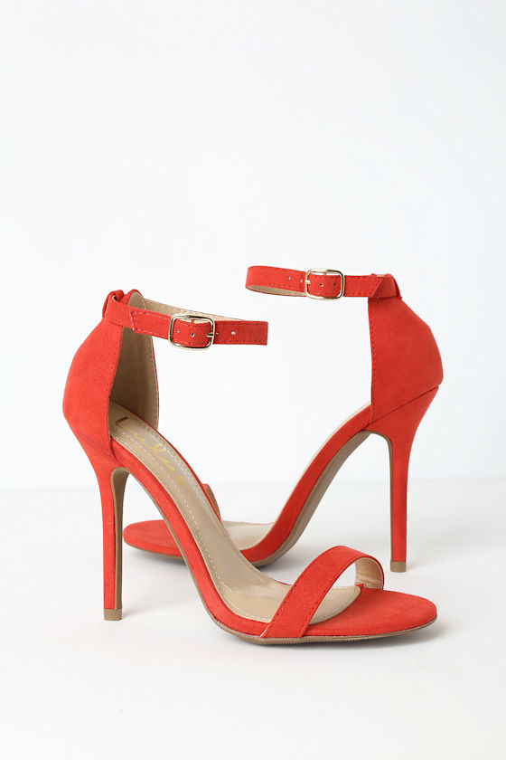 Cute Orange Red Heels - Single Strap Heels - Vegan Suede Heels - Lulus