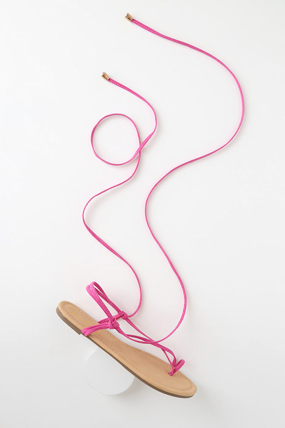 Cute Fuchsia Sandals - Flat Sandals - Lace-Up Sandals - Lulus