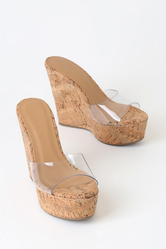 Clear and Cork Wedges - Platform Wedges - Platform Wedge Sandals - Lulus