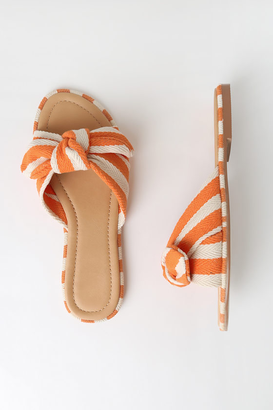 Cute Knotted Slides - Orange Striped Slides - Slide Sandals - Lulus