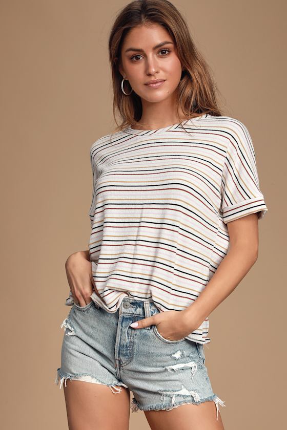 Cute White Striped Tee - Twist Back Tee - Relaxed Fit Tee - Lulus