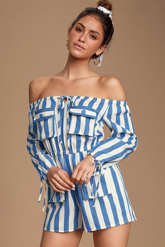Moon River - Blue and White Romper - Striped Romper - OTS Romper - Lulus