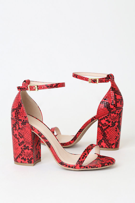 Cute Red Snake Heels - Ankle Strap Heels - Vegan Leather Heels - Lulus