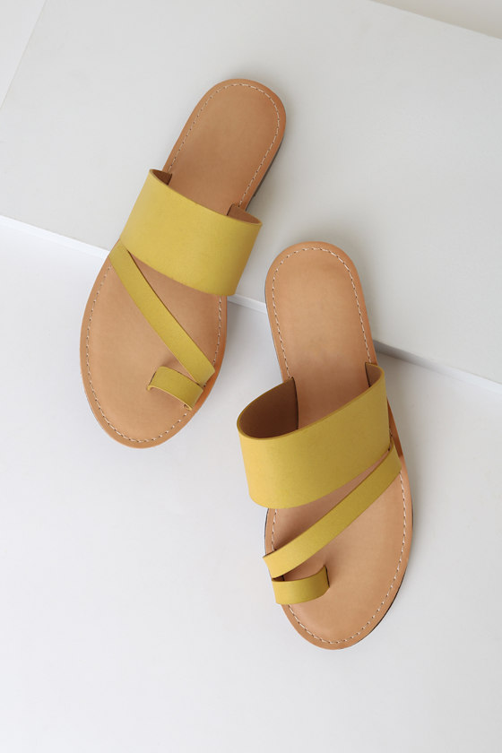 Cute Mustard Sandals - Toe-Loop Sandals - Slide Sandals - Lulus