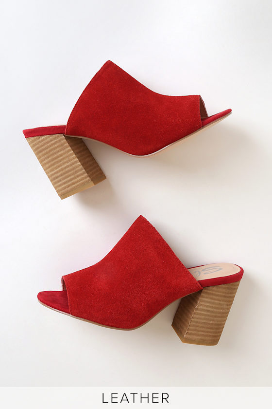 Sbicca Yesenia - Red Mules - Peep-Toe Mules - Suede Mules - Lulus