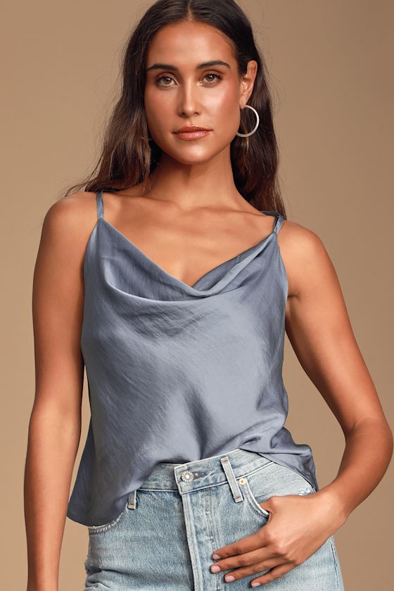 Cute Dusty Blue Tank - T-Back Top - Cowl Neck Tank Top - Blue Top - Lulus