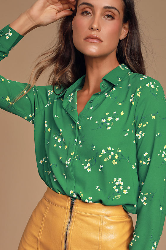 Cute Green Floral Top - Floral Blouse - Long Sleeve Top - Blouse - Lulus