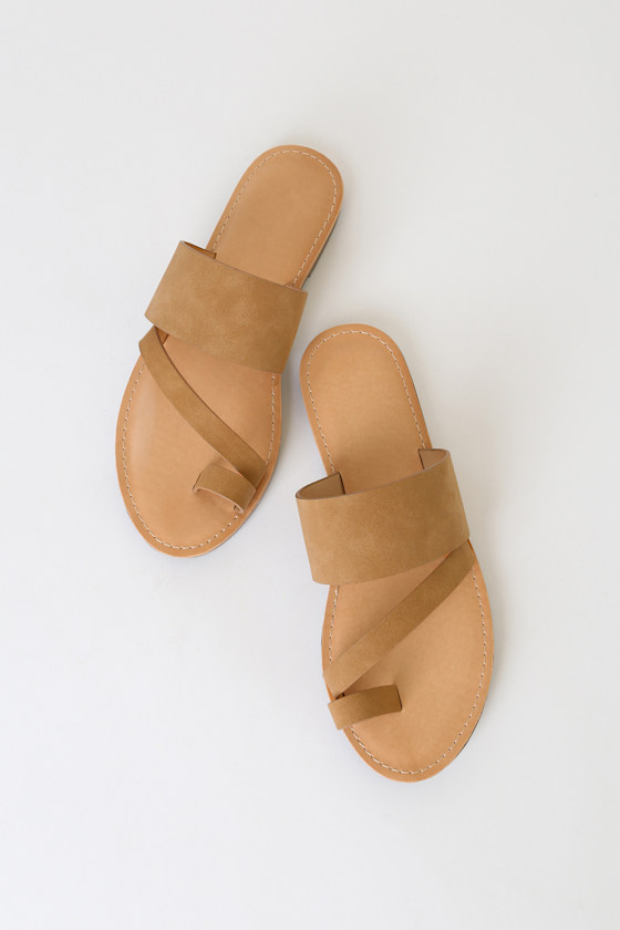 Cute Tan Sandals - Toe-Loop Sandals - Slide Sandals - Lulus