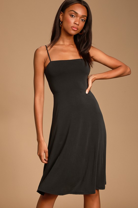Cute Washed Black Dress Stretch Knit Dress Midi Dress Lulus