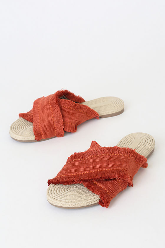 Crevo Monroe - Orange Sandals - Frayed Sandals - Slide Sandals - Lulus