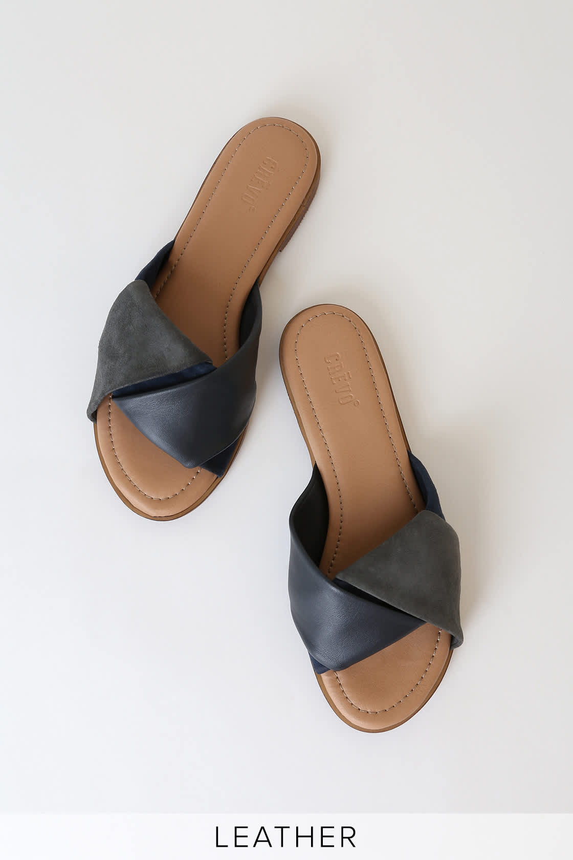 Crevo Footwear Emery - Dusty Blue Slide Sandals - Leather Sandals - Lulus