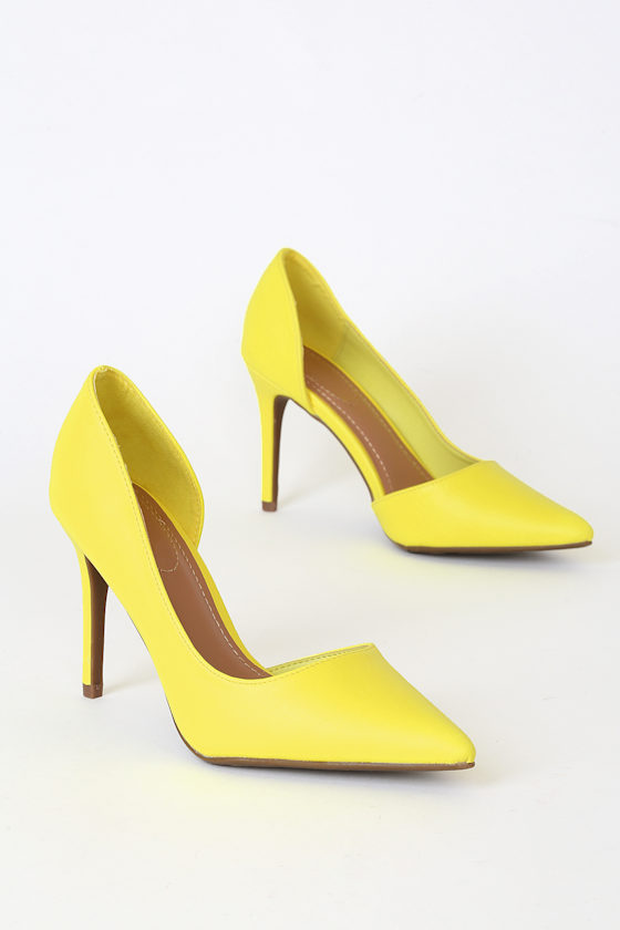 Chic Neon Yellow Heels - D'Orsay Pumps - Vegan Leather Heels - Lulus
