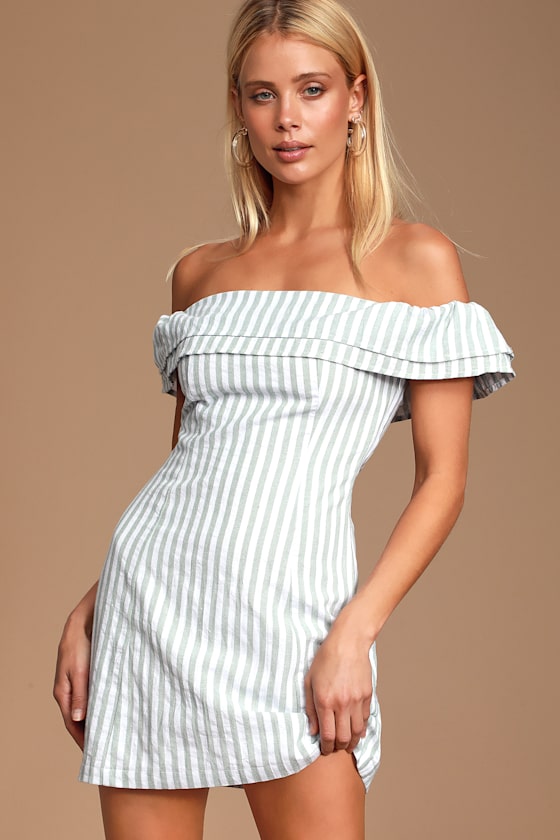 Cute Ruffled Dress - Sage Green Striped Dress - Mini Dress - Lulus