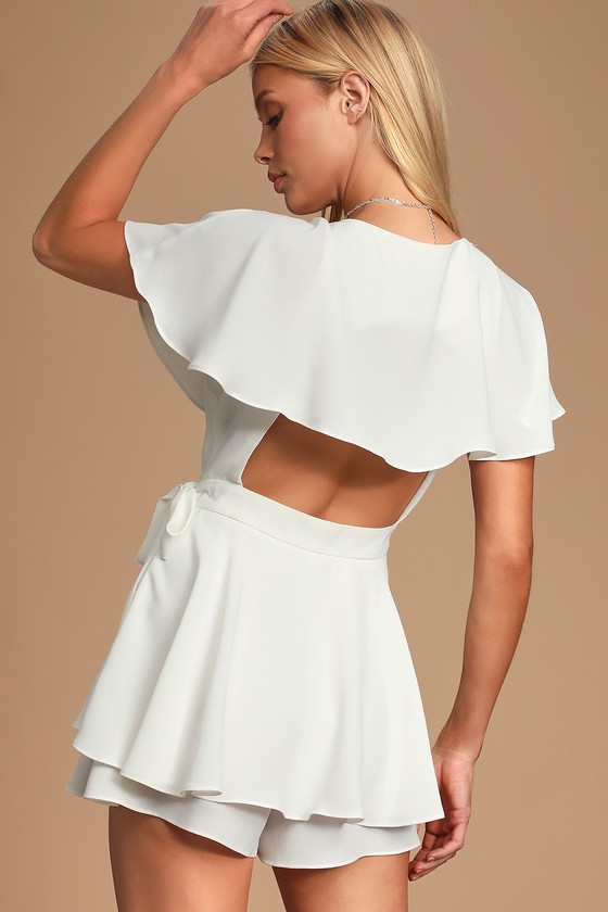 Cute White Romper Ruffled Romper Skort Romper Skort Dress Lulus
