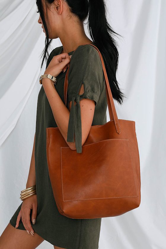Cute Brown Tote - Vegan Leather Tote - Tote Bag - Large Tote Bag - Lulus