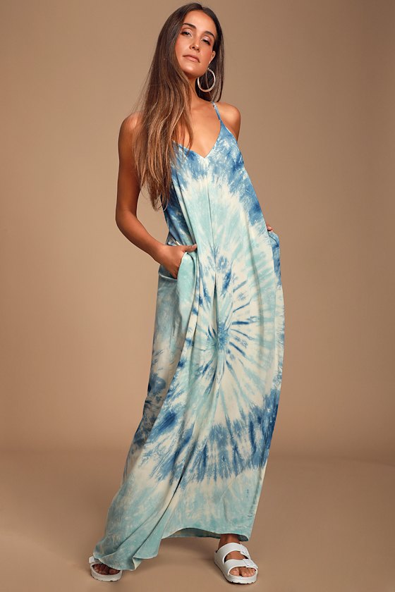 Lovely Blue Tie-Dye Dress - Blue and White Maxi Dress - Boho Maxi - Lulus
