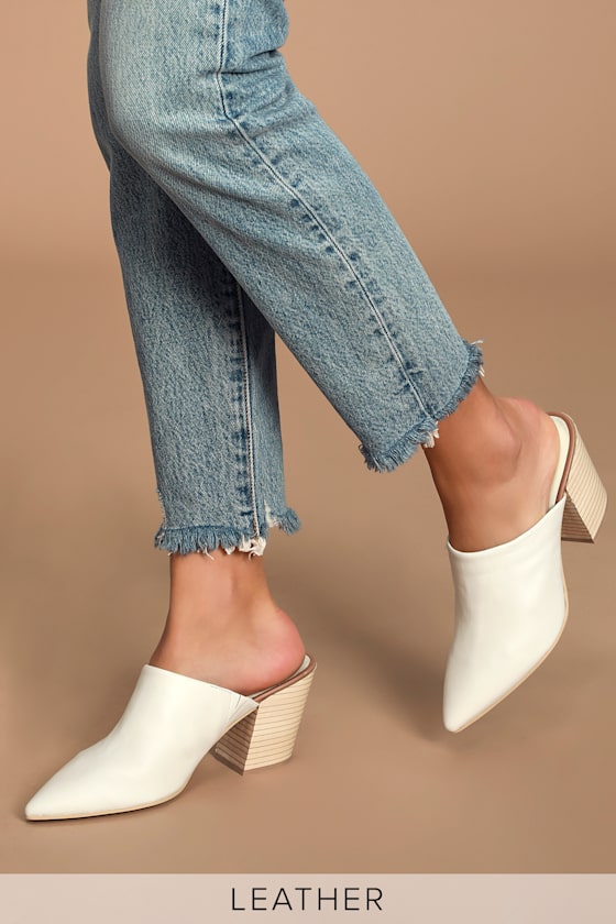 Dolce Vita Angela - White Leather Mules - Pointed-Toe Mules - Lulus