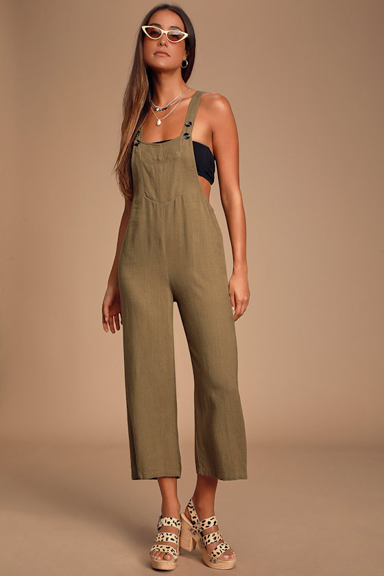 Cute Olive Green Overalls - Wide-Leg Overalls - Linen Overalls - Lulus