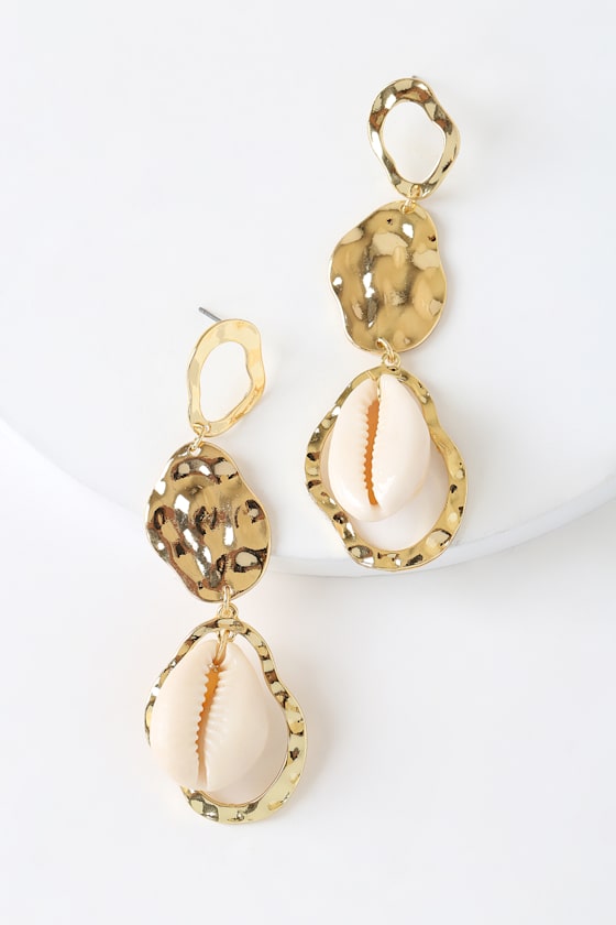 Trendy Gold Earrings - Cowrie Shell Earrings - Statement Earrings - Lulus