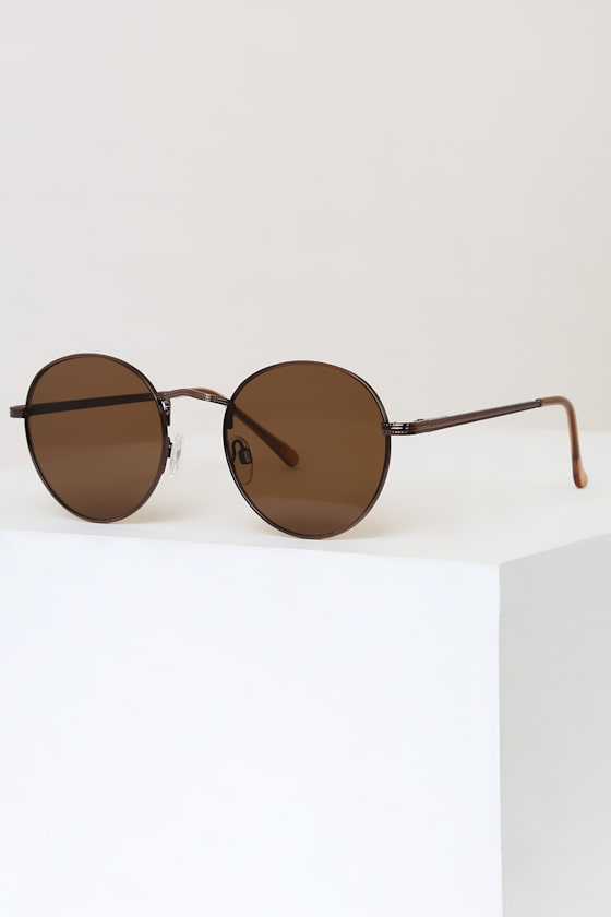 Cute Bronze Sunnies - Round Sunglasses - Wire-Frame Sunglasses - Lulus