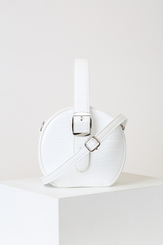 Cute White Purse - White Handbag - Circle Handbag - Crocodile Bag - Lulus