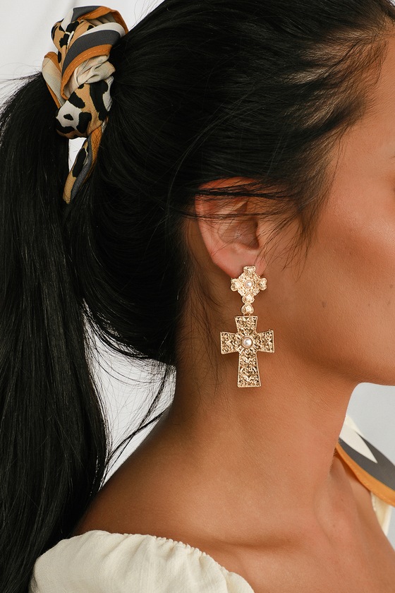 Baroque cross earrings store