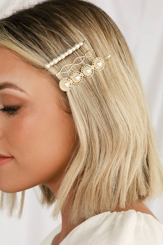 Petit Moments - Gold and Pearl Hair Pin Set - Hair Pins - Lulus