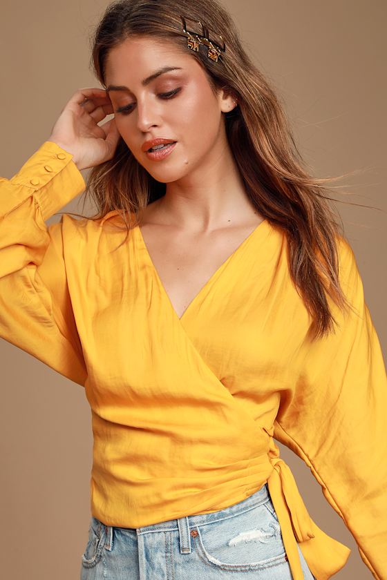 Lulus Golden Yellow Wrap Top - Wrap Top - Tie-Front Top - Blouse