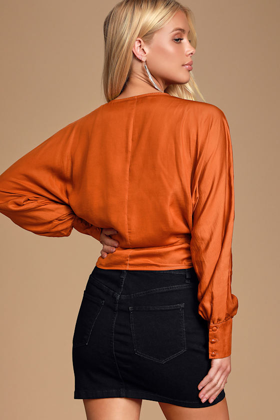 Lulus Rust Orange Wrap Top - Wrap Top - Tie-Front Top - Blouse