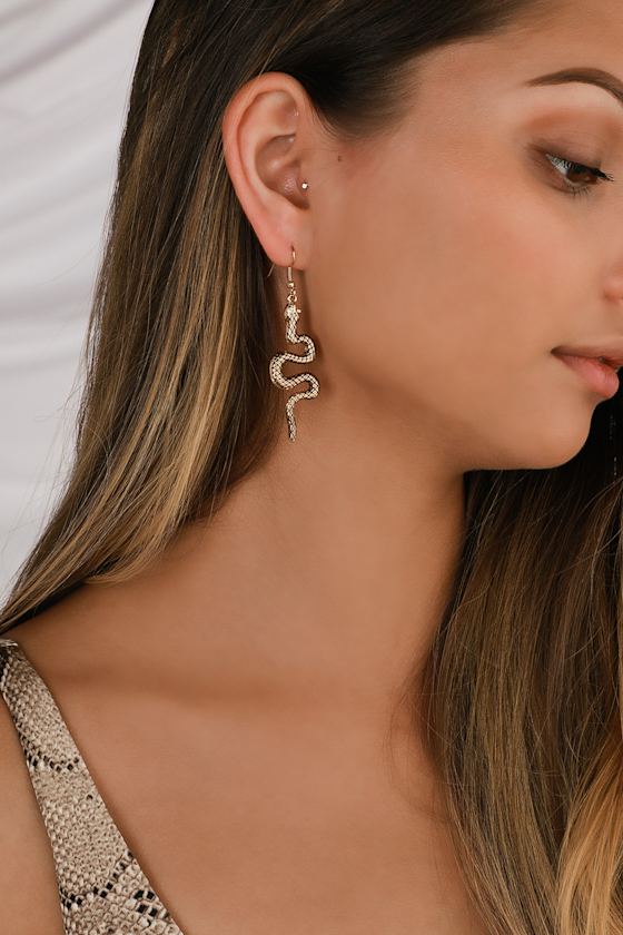 Gold Snake Earrings - Gold Earrings - Gold Snake Dangle Earrings - Lulus