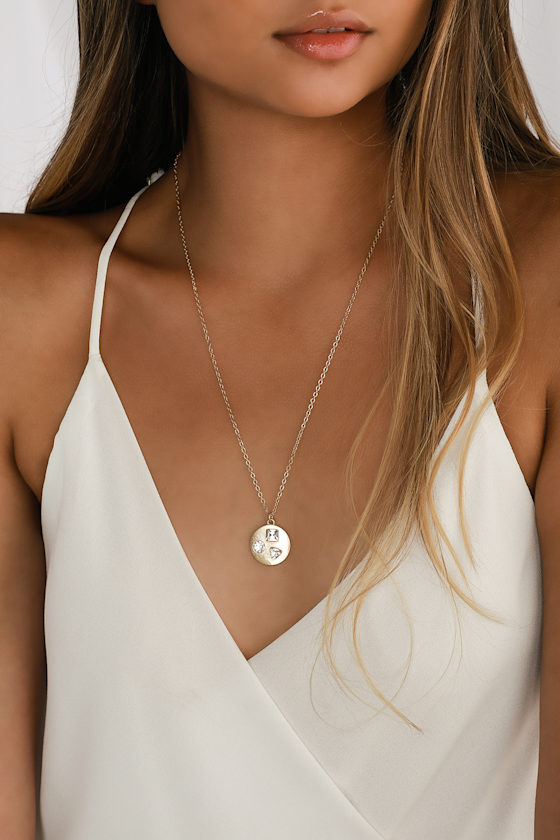 Cute Gold Necklace - Rhinestone Necklace - Pendant Neckace - Lulus