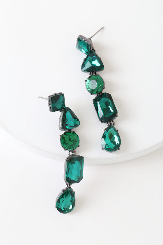 Emerald Green Rhinestone Earrings - Rhinestone Statement Earrings - Lulus