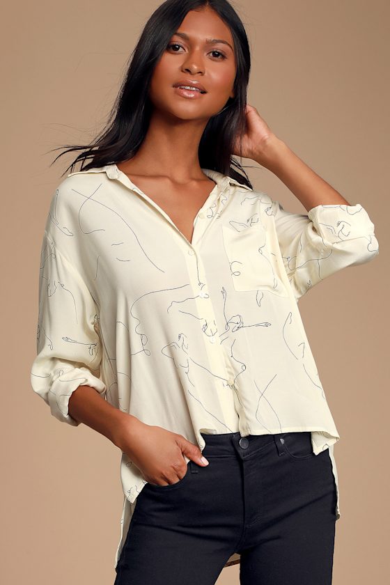 ASTR the Label Agnes - Cream Print Top - Button-Up Top - Top - Lulus