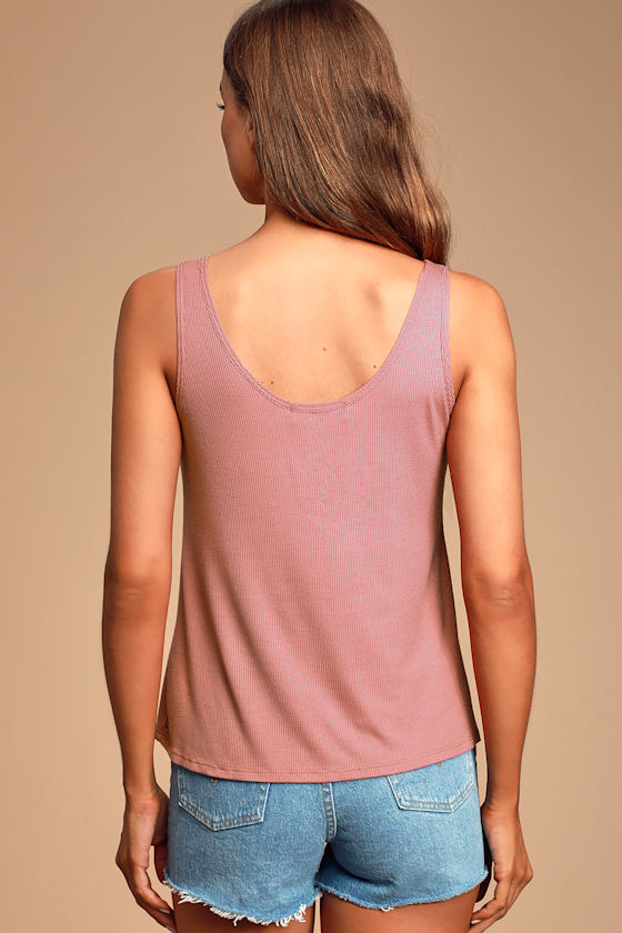 Cute Mauve Tank Top - Ribbed Knit Tank Top - Lace-Up Tank Top - Lulus