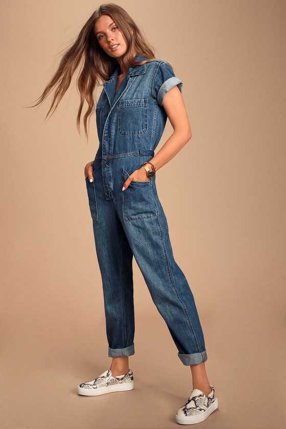 Pistola Grover Medium Wash Denim Jumpsuit Utility Jumpsuit Lulus