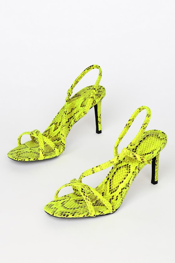 Sexy Neon Yellow Heels - Strappy Heels - Snake Print Heels - Lulus