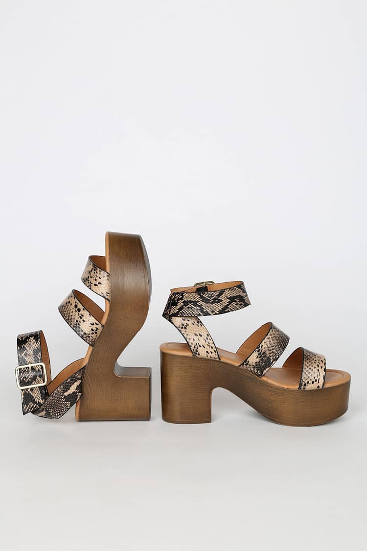 Danika Light Taupe And Brown Snake Platform Sandals