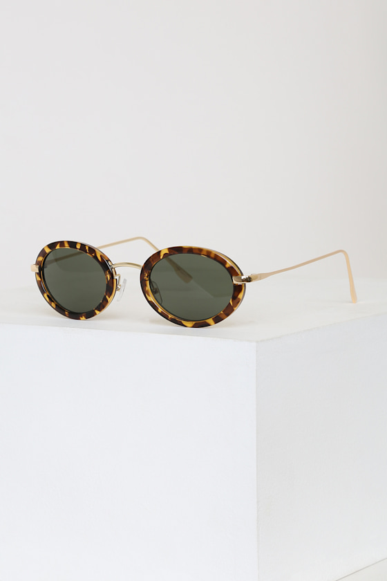 Cute Tortoise Sunglasses - Oval Sunglasses - Gold Sunnies - Lulus