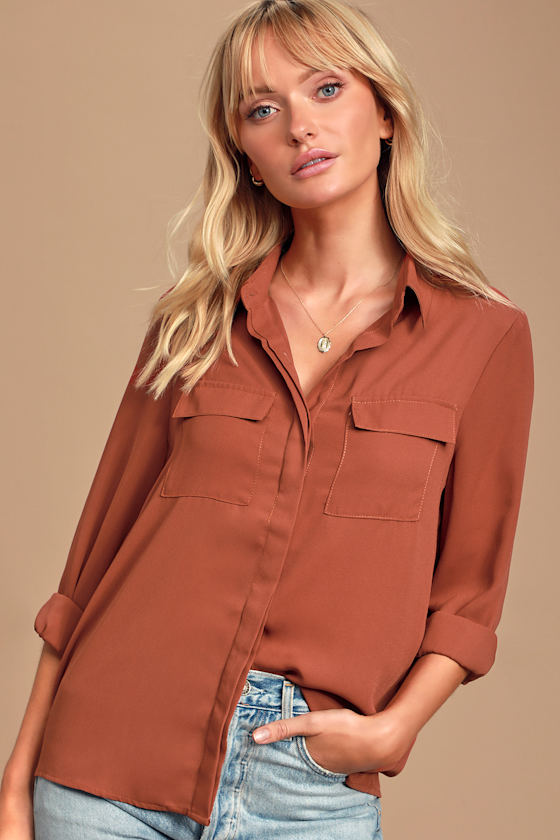 Chic Rust Top - Button-Up Top - Rust Button-Up - Rust Blouse - Lulus