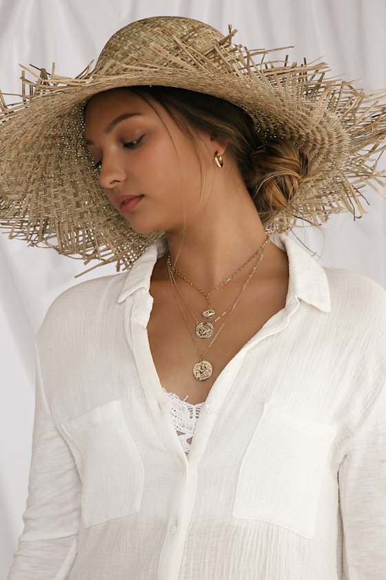 Straw Hat - Beige Hat - Woven Hat - Vacay Hat - Frayed Hat - Lulus
