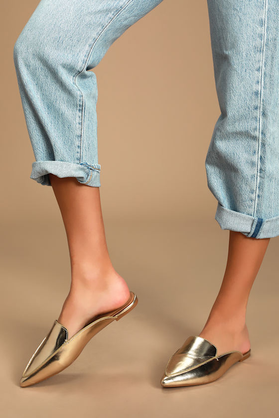 Gold Loafer Slides - Slip-On Loafers - Pointed-Toe Slide - Loafer - Lulus