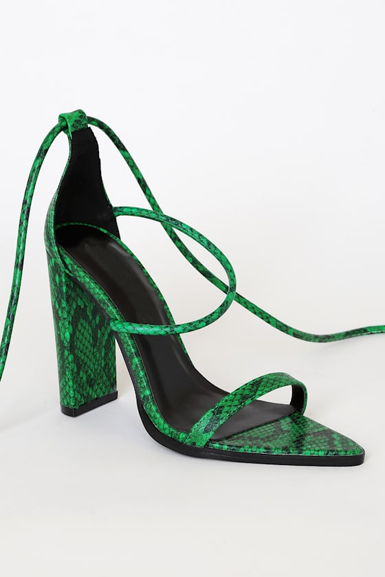 Sexy Green Snake Heels - Lace-Up Heels - Pointed-Toe Heels - Lulus
