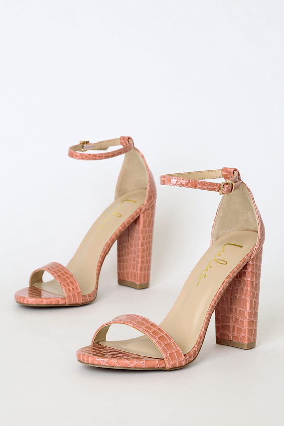 Lulus Taylor Croc - Dusty Rose Heels - Crocodile-Embossed Heels