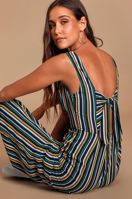Navy Blue Multi Striped Jumpsuit - Culotte Jumpsuit - Jumpsuit - Lulus