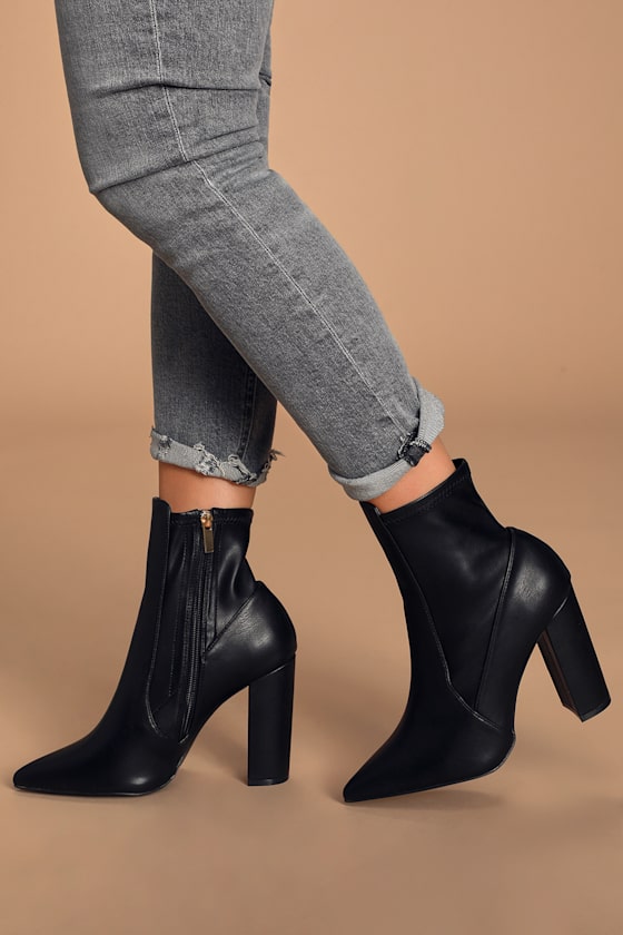 Black Mid-Calf Booties - Sock Booties - Ankle Boots -Black Boots - Lulus