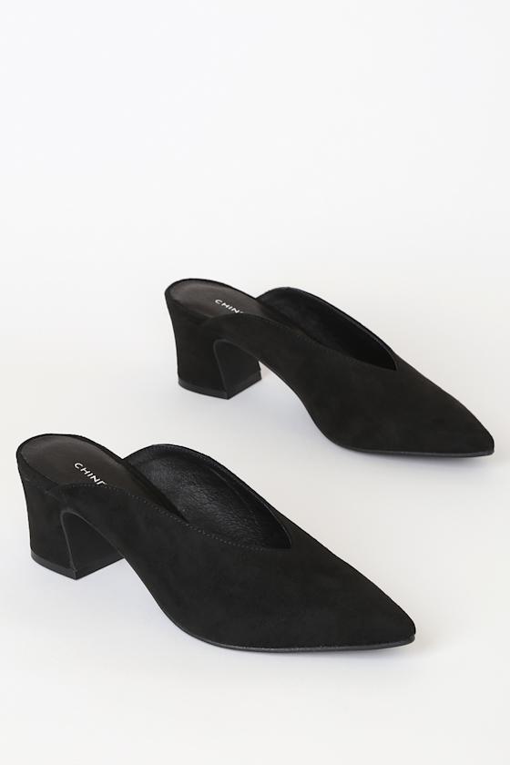 Chinese Laundry Pollie - Black Mules - Suede Mules - Pointed Mule - Lulus